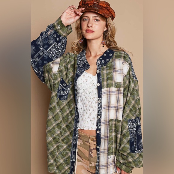 POL | Tops | 07 New Pol Top In Plaid With Color Blocked Pattern Patch ...